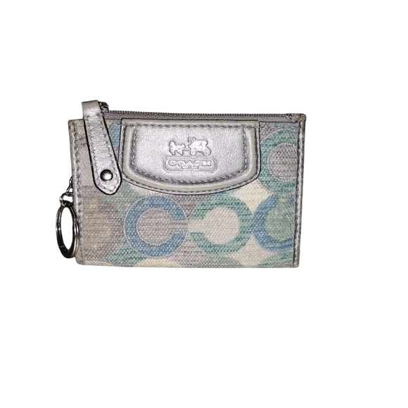 Coach | Bags | Coach Silver And Blue Sparkly Coin Purse With Keyring ...